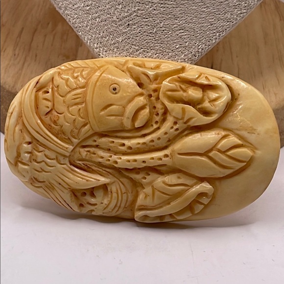 Jewelry | Vintage Carved Fish Koi Worry Stone Jewelry Brooch Potential ...